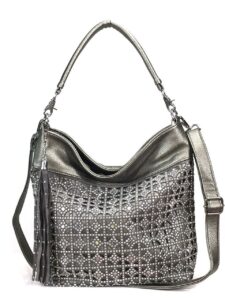 zzfab coin circle sparkle hobo bag with tassel pewter