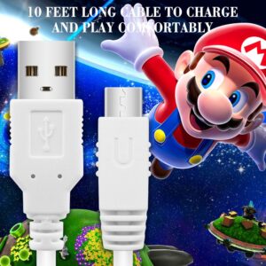 USB Charging Cables Compatible Nintendo Wii U Gamepad, AFUNTA 2 Pack USB Charger Cord Compatible WiiU, 10ft / 3m - White