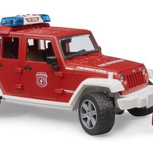 Bruder Jeep Rubicon Fire Rescue Vehicle with Electronic Emergency Siren Sounds and Fireman Figurine