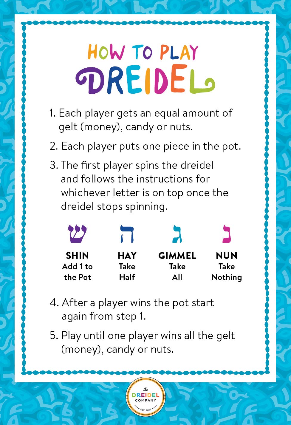 Let's Play Dreidel The Hanukkah Game 2 Extra Large Wood Dreidels Instructions Included