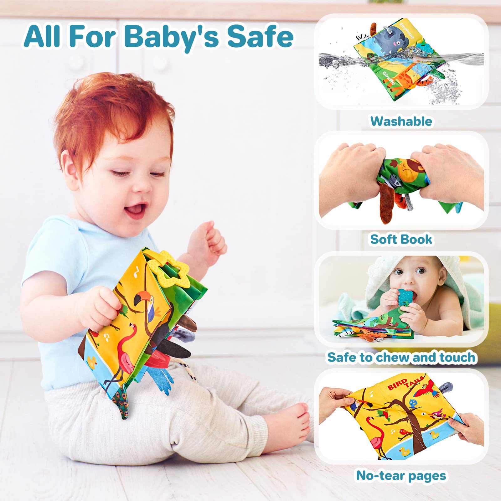 Soft Baby Books 0-6 Months,Cloth Crinkle Book Sensory Baby Toys,Sensory Touch Early Learning Stroller Toys for Infants Toddler Gifts Toy