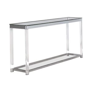 coaster home furnishings anne sofa table with lower shelf chrome and clear