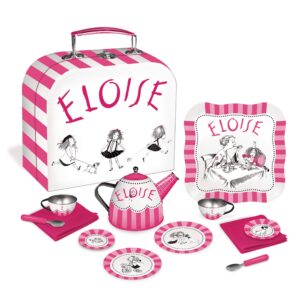 yottoy eloise collection | 12-piece kids tin tea set toy with illustrations & sturdy carrying case