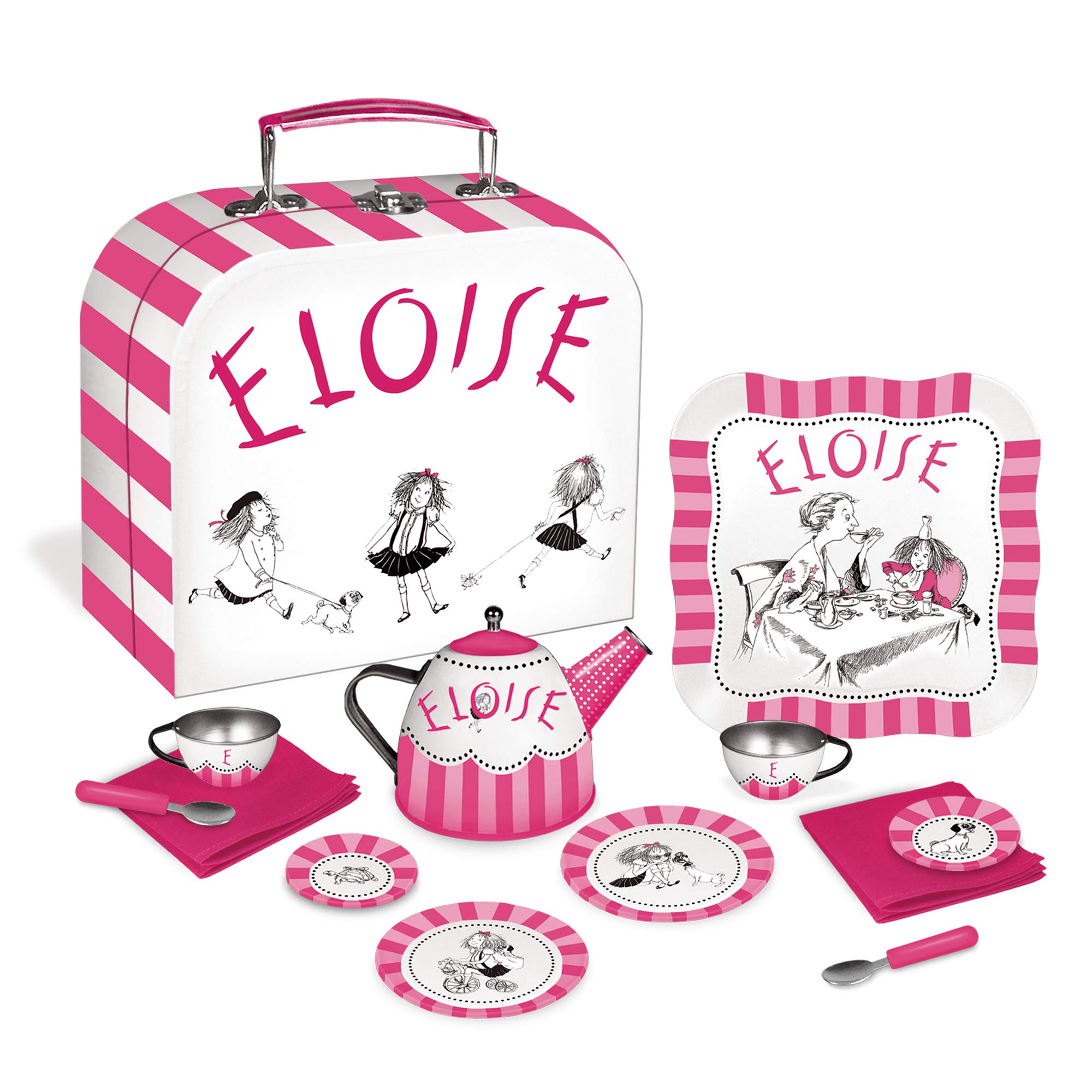 YOTTOY Eloise Collection | 12-Piece Kids Tin Tea Set Toy with Illustrations & Sturdy Carrying Case