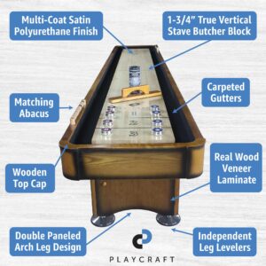 Playcraft Georgetown Shuffleboard Table with Storage Cabinet - Shuffle Board Game Table with Matching Abacus, 8 Pucks, Brush & Wax - Pro Climate Adjusters - Hand-Stained Honey Oak Finish - 14ft