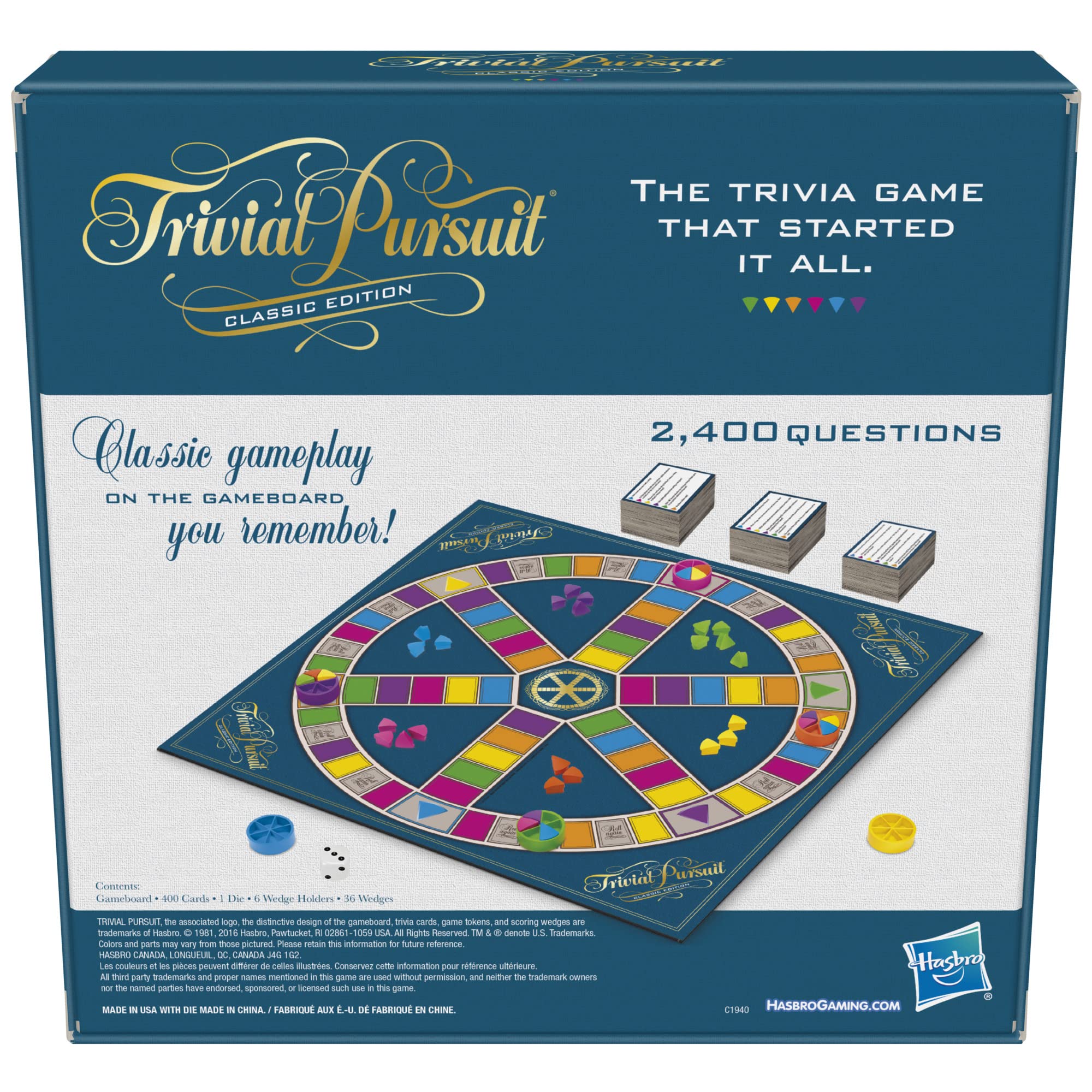 Trivial Pursuit Classic Edition Board Game for Adults and Teens Ages 16 and Up, Trivia Game for 2-6 Players