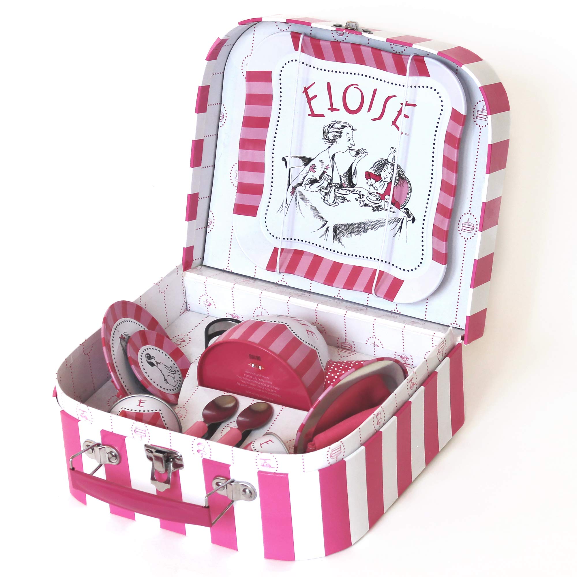 YOTTOY Eloise Collection | 12-Piece Kids Tin Tea Set Toy with Illustrations & Sturdy Carrying Case