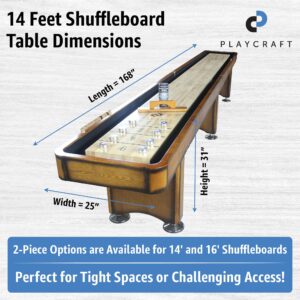 Playcraft Georgetown Shuffleboard Table with Storage Cabinet - Shuffle Board Game Table with Matching Abacus, 8 Pucks, Brush & Wax - Pro Climate Adjusters - Hand-Stained Honey Oak Finish - 14ft