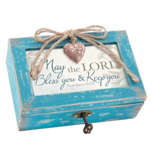 cottage garden lord bless and keep you petite locket distressed teal music box plays how great thou art