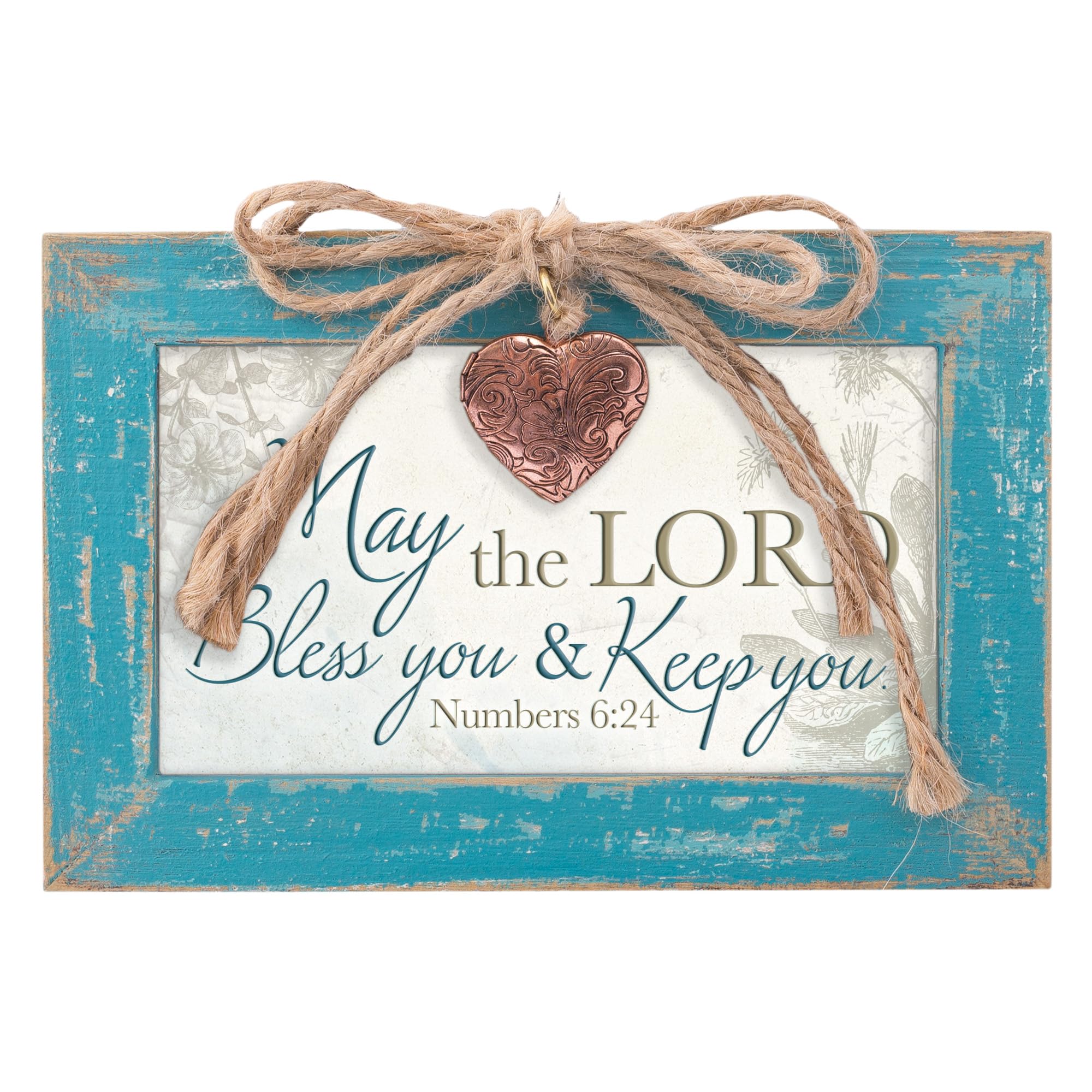 Cottage Garden Lord Bless and Keep You Petite Locket Distressed Teal Music Box Plays How Great Thou Art