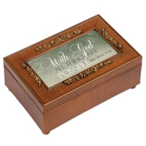 cottage garden with god all things are possible woodgrain embossed jewelry music box plays amazing grace