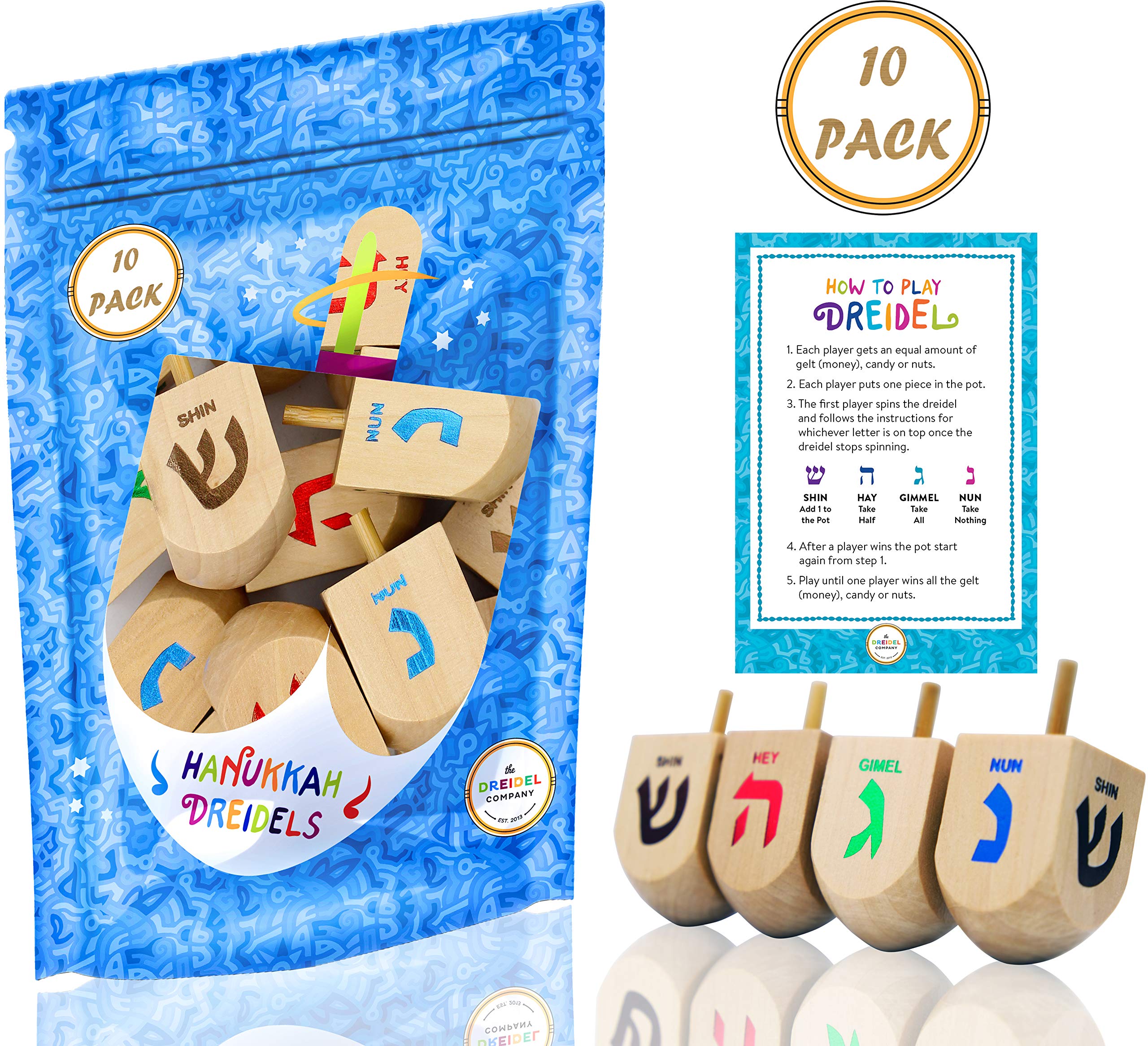 Let's Play Dreidel The Hanukkah Game 2 Extra Large Wood Dreidels Instructions Included