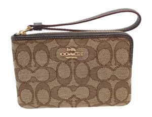 coach f58033 signature corner zip wristlet khaki/brown