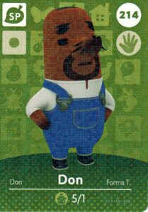 nintendo animal crossing happy home designer amiibo card don 214/300 usa version