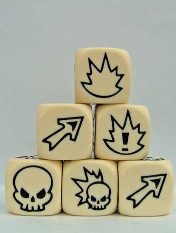 Flaming Skull Dice - Ivory w/Black - 3 dice Fantasy Football Block dice Set