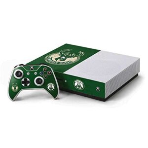 skinit decal gaming skin compatible with xbox one s console and controller bundle - officially licensed nba milwaukee bucks green distressed design