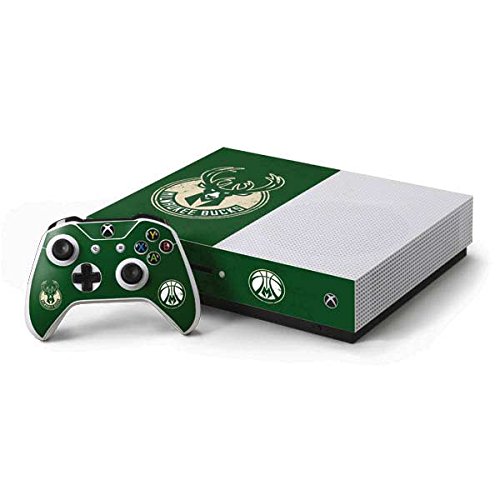 Skinit Decal Gaming Skin Compatible with Xbox One S Console and Controller Bundle - Officially Licensed NBA Milwaukee Bucks Green Distressed Design