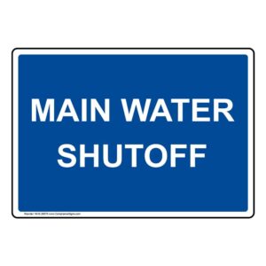 compliancesigns.com main water shutoff label decal, 5x3.5 inch 4-pack vinyl for dining/hospitality/retail