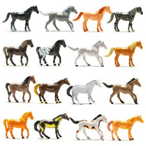 prextex plastic toy horses party favors, 16 count (all different horses in various poses and colors) best toy gift for boys and girls