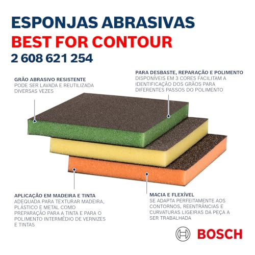 Bosch Professional 3-Piece Sanding Sponge S473 Best for Contour Set (Wood, Plastic and Metal, 98 x 120 x 13 mm, Accessories for Hand Sanding)