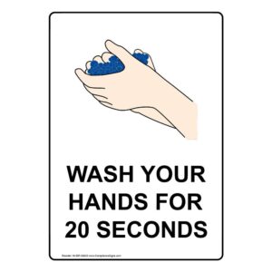 compliancesigns.com vertical wash your hands for 20 seconds label decal, 5x3.5 in. 4-pack vinyl for handwashing