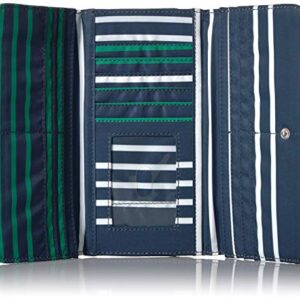 JuJuBe Be Rich Tri-Fold Wallet with Snap Enclosure, Coastal Collection - Providence - Navy/Teal/White Stripes