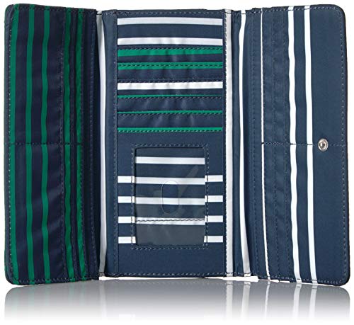 JuJuBe Be Rich Tri-Fold Wallet with Snap Enclosure, Coastal Collection - Providence - Navy/Teal/White Stripes