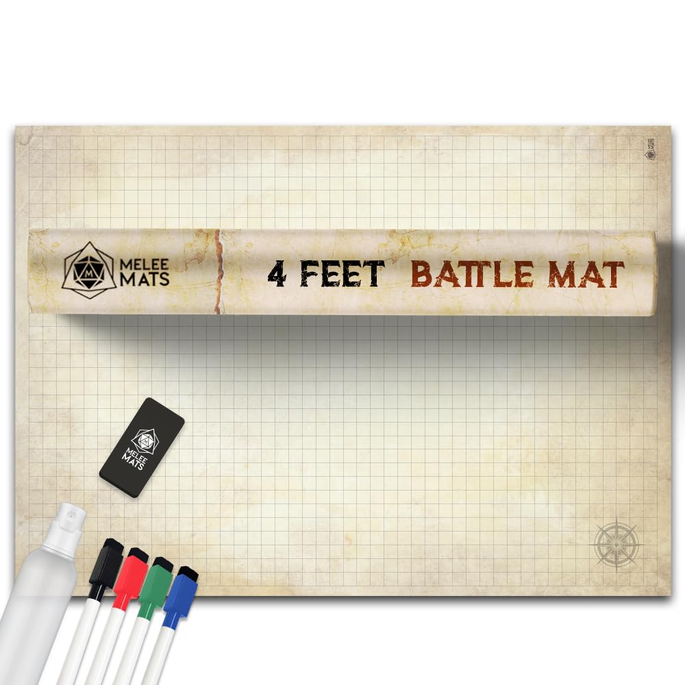 Melee Mats DND Map Starter Kit for Dungeons & Dragons Game - 35” x 48", Wet/Dry Erase Battle Terrain Grid - Ultimate Tabletop Gaming Experience with Accessories