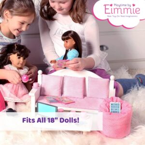 Playtime by Eimmie 18 Inch Doll Furniture - Doll Couch & Coffee Table with Living Room Accessories - Fits American, Generation, My Life & Similar 14"-18" Girl Dolls - White Wood Playset