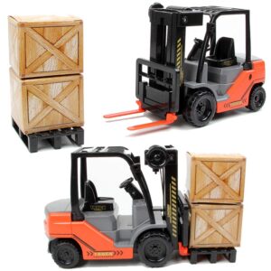 liberty imports toy forklift truck with pallet & cargo - 1:22 scale friction powered wheels & manual lifting control - warehouse lifting vehicle for kids play