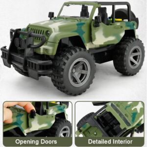 Liberty Imports Army Military Wrangler Friction Powered 1:16 Scale Model Off Road Vehicle w/Car Button Light & Sound, Push & Go Toy Rescue Battle Truck Toy