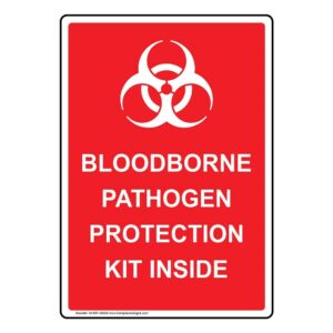 compliancesigns.com vertical bloodborne pathogen protection kit inside label decal with symbol, 5x3.5 in. 4-pack vinyl for facilities