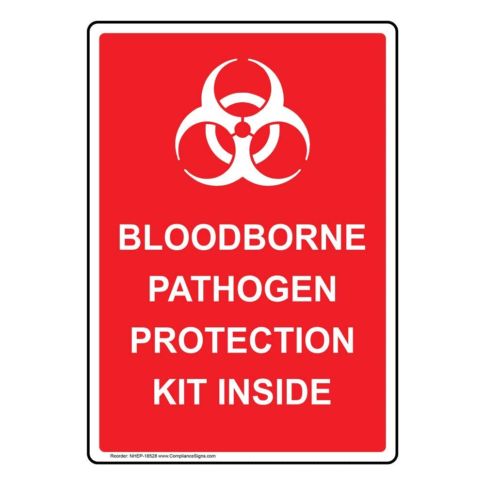 ComplianceSigns.com Vertical Bloodborne Pathogen Protection Kit Inside Label Decal with Symbol, 5x3.5 in. 4-Pack Vinyl for Facilities