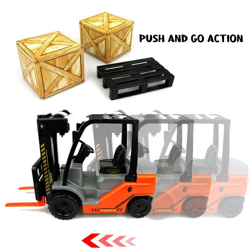 Liberty Imports Toy Forklift Truck with Pallet & Cargo - 1:22 Scale Friction Powered Wheels & Manual Lifting Control - Warehouse Lifting Vehicle for Kids Play