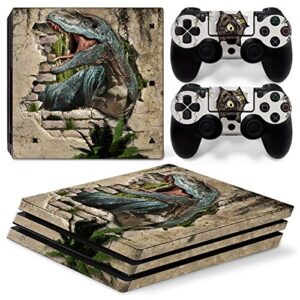 zoomhitskins ps4 pro console and controller skins, primal jungle monster dinosaur world prehistory t rex reptile, durable, bubble-free, 1 console skin 2 controller skins, made in usa