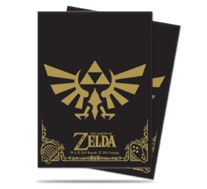 ultra pro legend of zelda - hyrule crest standard deck protectors - black/gold (65 ct.)