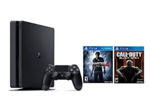 playstation 4 slim 2 items bundle: playstation 4 slim 500gb console - uncharted 4 bundle and call of duty black ops iii game disc