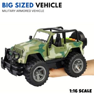 Liberty Imports Army Military Wrangler Friction Powered 1:16 Scale Model Off Road Vehicle w/Car Button Light & Sound, Push & Go Toy Rescue Battle Truck Toy