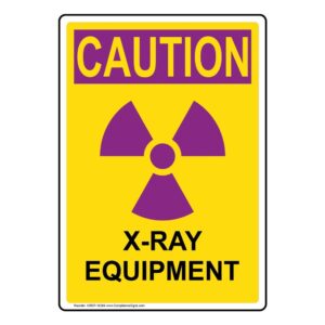 compliancesigns.com vertical radiation caution x-ray equipment osha safety label decal, 5x3.5 in. vinyl 4-pack for medical facility hazmat