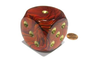 scarab 50mm huge large d6 chessex dice, 1 piece - scarlet with gold pips by chessex