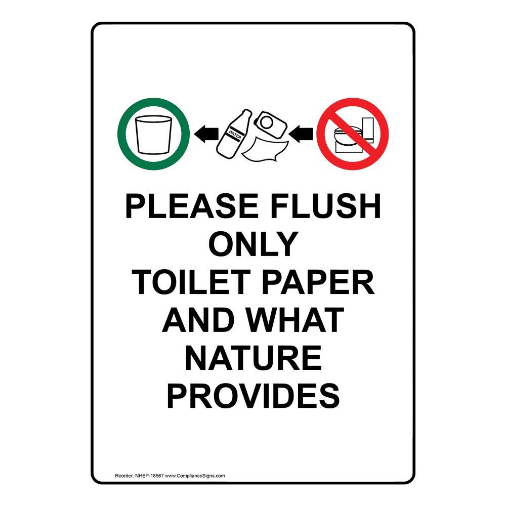 ComplianceSigns.com Vertical Please Flush Only Toilet Paper and What Nature Provides Label Decal, 5x3.5 in. 4-Pack Vinyl for Restrooms