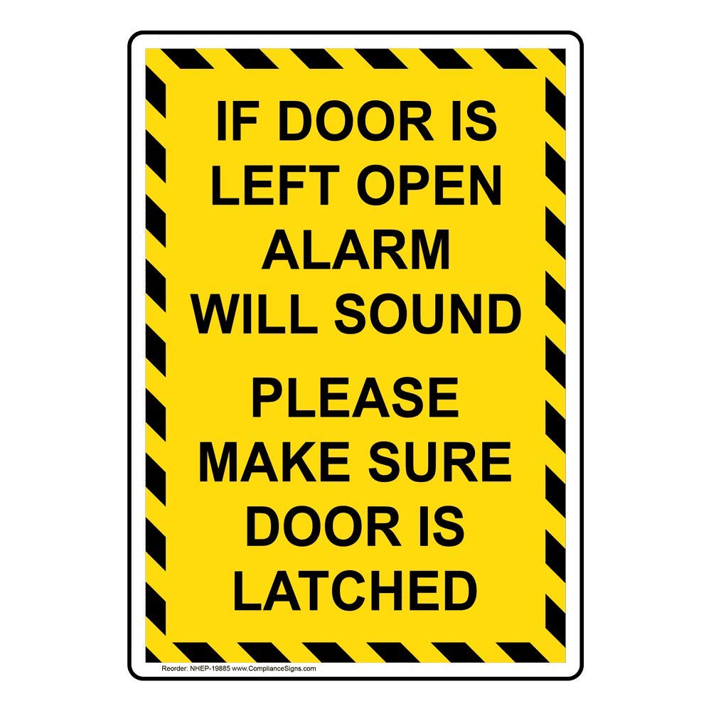 ComplianceSigns.com Vertical If Door is Left Open Alarm Will Sound Please Make Sure Door is Latched Label Decal, 5x3.5 in. 4-Pack Vinyl for Enter/Exit