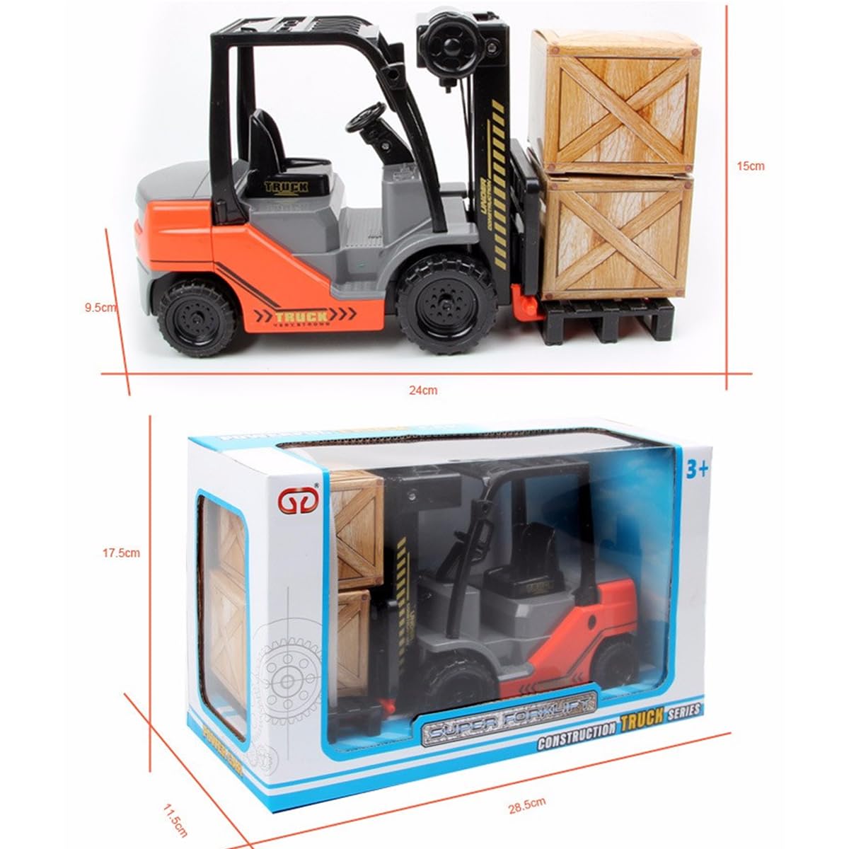 Liberty Imports Toy Forklift Truck with Pallet & Cargo - 1:22 Scale Friction Powered Wheels & Manual Lifting Control - Warehouse Lifting Vehicle for Kids Play