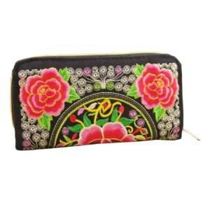 onlineb2c womens wallet clutch chinese embroidered canvas wallet (peony & butterfly)