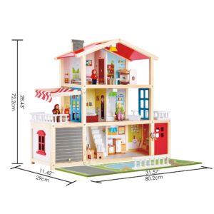 Hape Doll Family Mansion| Award Winning 10 Bedroom Doll House, Wooden Play Mansion with Accessories for Ages 3+ Years