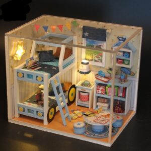 Flever Dollhouse Miniature DIY House Kit Creative Room with Furniture and Glass Cover for Romantic Artwork Gift(Sound of Stars)