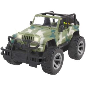 liberty imports army military wrangler friction powered 1:16 scale model off road vehicle w/car button light & sound, push & go toy rescue battle truck toy