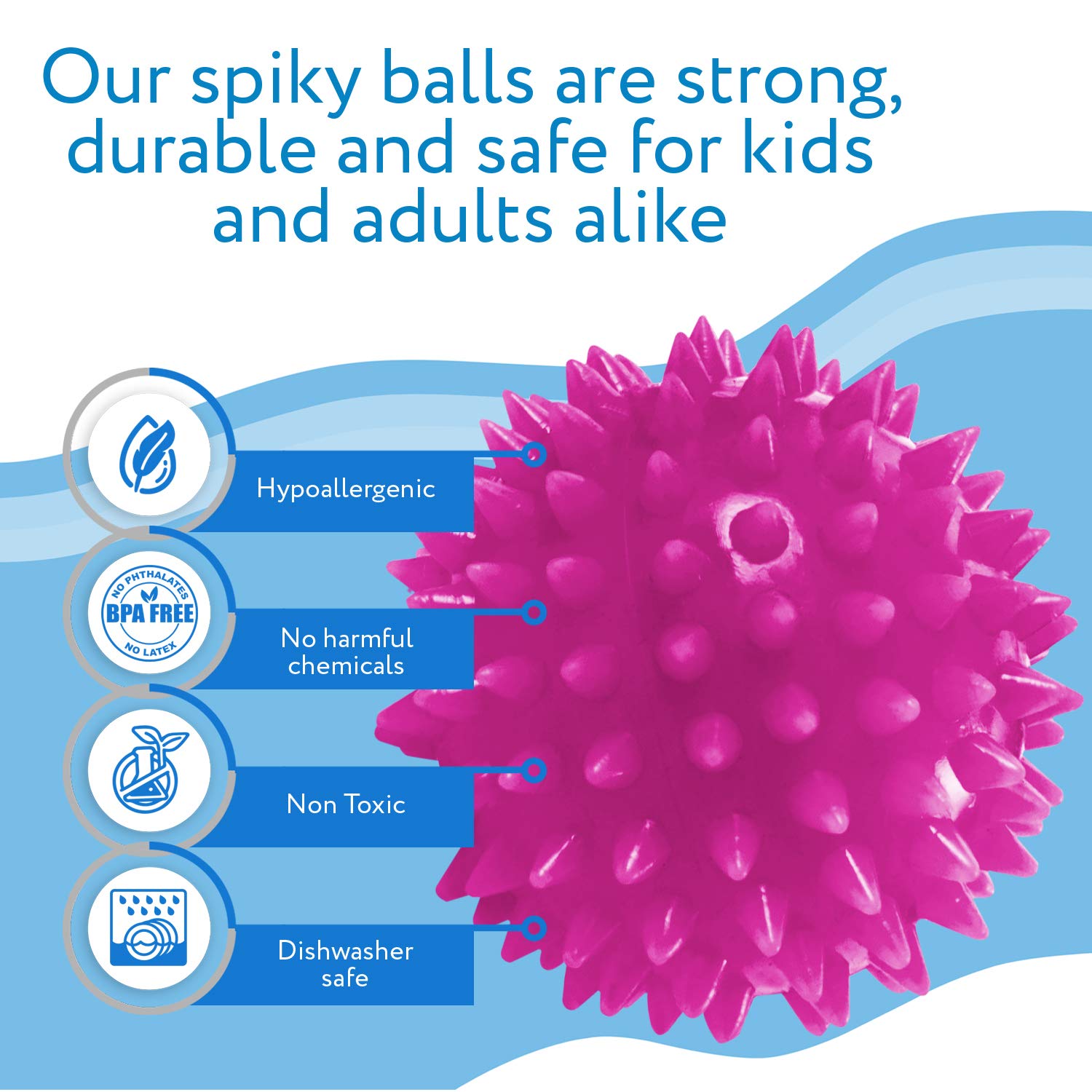 [5 Pack] Spiky Sensory Balls - Squeezy and Bouncy Fidget Toys - Sensory Toys – No BPA Phthalates Latex – School and Special Education Supply