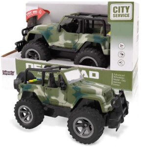 Liberty Imports Army Military Wrangler Friction Powered 1:16 Scale Model Off Road Vehicle w/Car Button Light & Sound, Push & Go Toy Rescue Battle Truck Toy