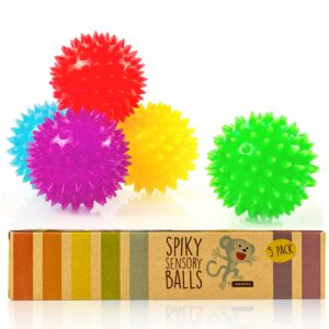 [5 pack] spiky sensory balls - squeezy and bouncy fidget toys - sensory toys – no bpa phthalates latex – school and special education supply